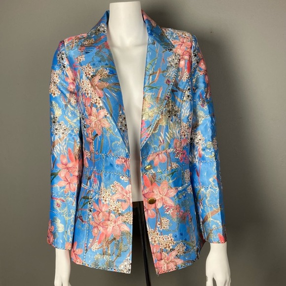 berek | Jackets & Coats | Berek Blazer Medium Metallic Blue Aqua Floral ...